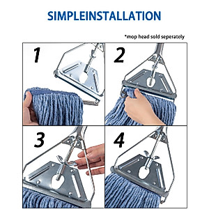 Matthew Cleaning Quick Change Commercial Metal Frame Mop Handle and Up Heads, 60" Wood Handle Industrial Grade, Easy Change Steelhead for Wet Mop with Wooden Handle, Floor Cleaning Heavy Duty -6Pack