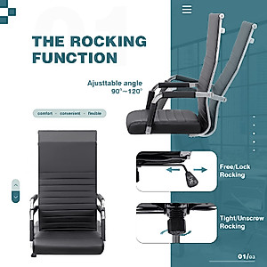 VICTONE Ribbed Office Chair High Back PU Leather Executive Conference Chair Adjustable Swivel Chair (Black)