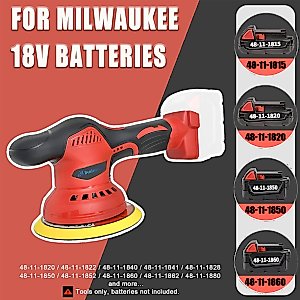 Cordless Car Buffer Polisher for Milwaukee 18V Battery 48-11-1850, Orbital Polisher with 6 Variable Speed, Power Polisher Replace 2738-20 for Car Detailing/Polishing/Waxing(Battery Not Included)