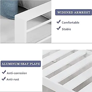 Wisteria Lane 2 Pieces Patio Furniture Aluminum Armchair, All-Weather Outdoor Single Sofa, White Metal Chair with Light Grey Cushions