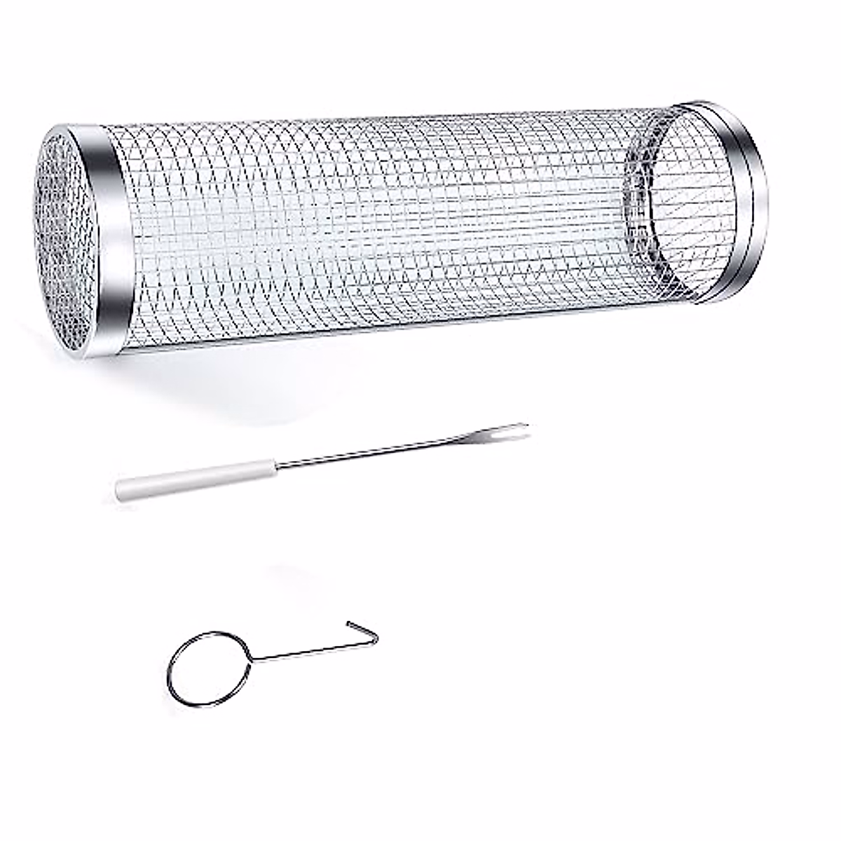 Rolling Grilling Baskets for Outdoor Grilling - Perfect BBQ Net for Veggies,Fries,Fish,Meats - 2PCS Cylindrical Stainless Steel Grilling Mesh for Outdoor BBQ Cooking/Camping/Picnic(8.2 Inch-High)
