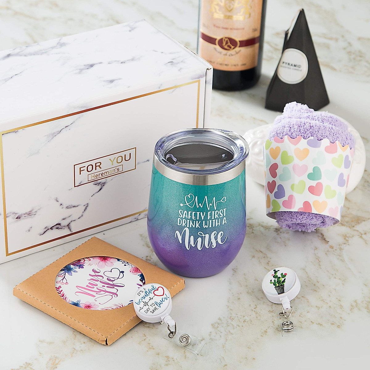 Hereman's Nurse Gift Box for Women - Nurse Appreciation Gift Set, Nurse Graduation, Nursing School, Nurse Christmas Gifts - Nurse Practitioner, RG Gift - Wine Tumbler Gift Set for Nurse