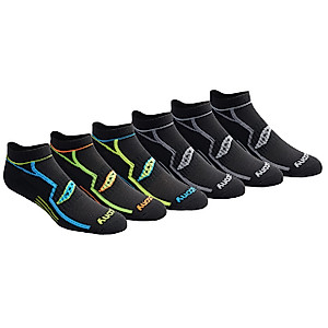 Saucony Men's Rundry Bolt Performance No-Show Socks, Available in M-XXL (6, 12, 18, Black (6 Pairs), XX-Large
