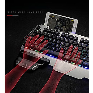 MUMUJJ Computer Gaming Mechanical Keyboard, 7-Color Rainbow Backlit Effect, with Mobile Phone Holder, Multimedia Shortcuts, Black