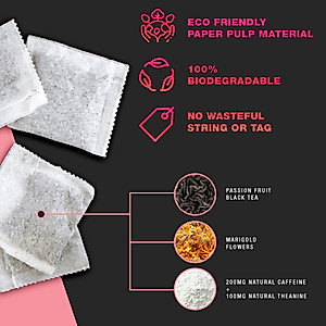 High Caffeine Tea - Highly Caffeinated Passion Fruit Black Tea - Natural Blend, High Energy Tea, Coffee Alternative With 200mg Caffeine, Herbal Tea Coffee Substitute, Pack of 14 Biodegradable Tea Bags by Rocket Tea