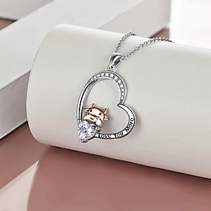 ONEFINITY Sterling Silver Lovely Cow Necklace Heart Pendant Necklace with Engraved Word Heart Necklace Mother's Day Gifts for Women Mom Wife