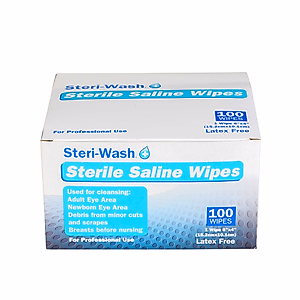 Steri-Wash® Aftercare Piercing Wipes 100 Count - Sterile Saline Solution for Gentle and Convenient Piercing Cleansing for Nose, Ear, Belly, Lips - Cleanses, Sanitizes and Soothes Skin Irritations