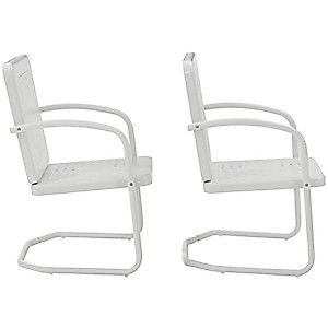 Crosley Furniture Bates 2-Piece Outdoor Chair Set, Retro Metal Patio Chairs for Dining, Porch, Deck, Balcony, White Gloss