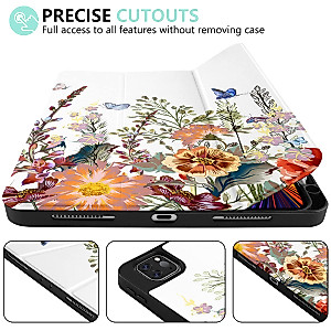 DONGKE Floral Design Case for iPad Pro 12.9 inch 6th, 5th, 4th, 3rd Gen with Pencil Holder, Auto Wake/Sleep, and Stand