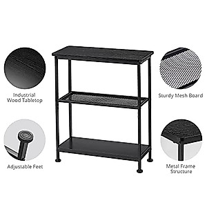 GIOPACO Narrow Side Table, End Table with 3 Tier Storage Shelves, Modern Accent Skiny End Tables for Small Spaces, Slim Couch Beside Table, Small Hallway Table for Living Room,Bedroom,Black