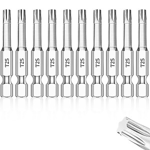 T25 Torx Bits(10-Pack 2 Inch), 1/4 Inch Hex Shank S2 Steel Magnetic star 6 Point Screwdriver bit set