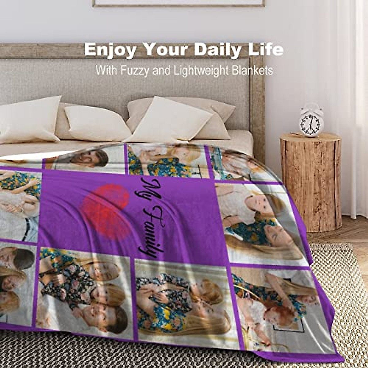 D-Story Custom Blanket with Photo Text for Gifts: Made in USA, Personalized Throw Blanket with Picture Upload Flannel Blanket for Dad Friend Mom Couple Grandma Pets Memorial Gift- 5 Sizes