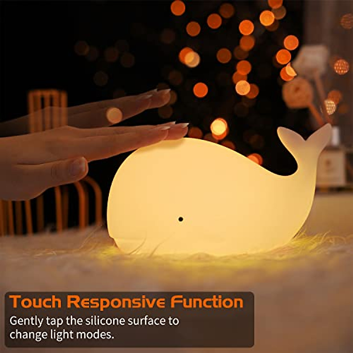 WoneNice Silicone Night Light, Kids Night Light for Bedroom, 7-Color Breathing Modes, Touch Sensor Control, USB Rechargeable Cute Night Lights for Kids Room