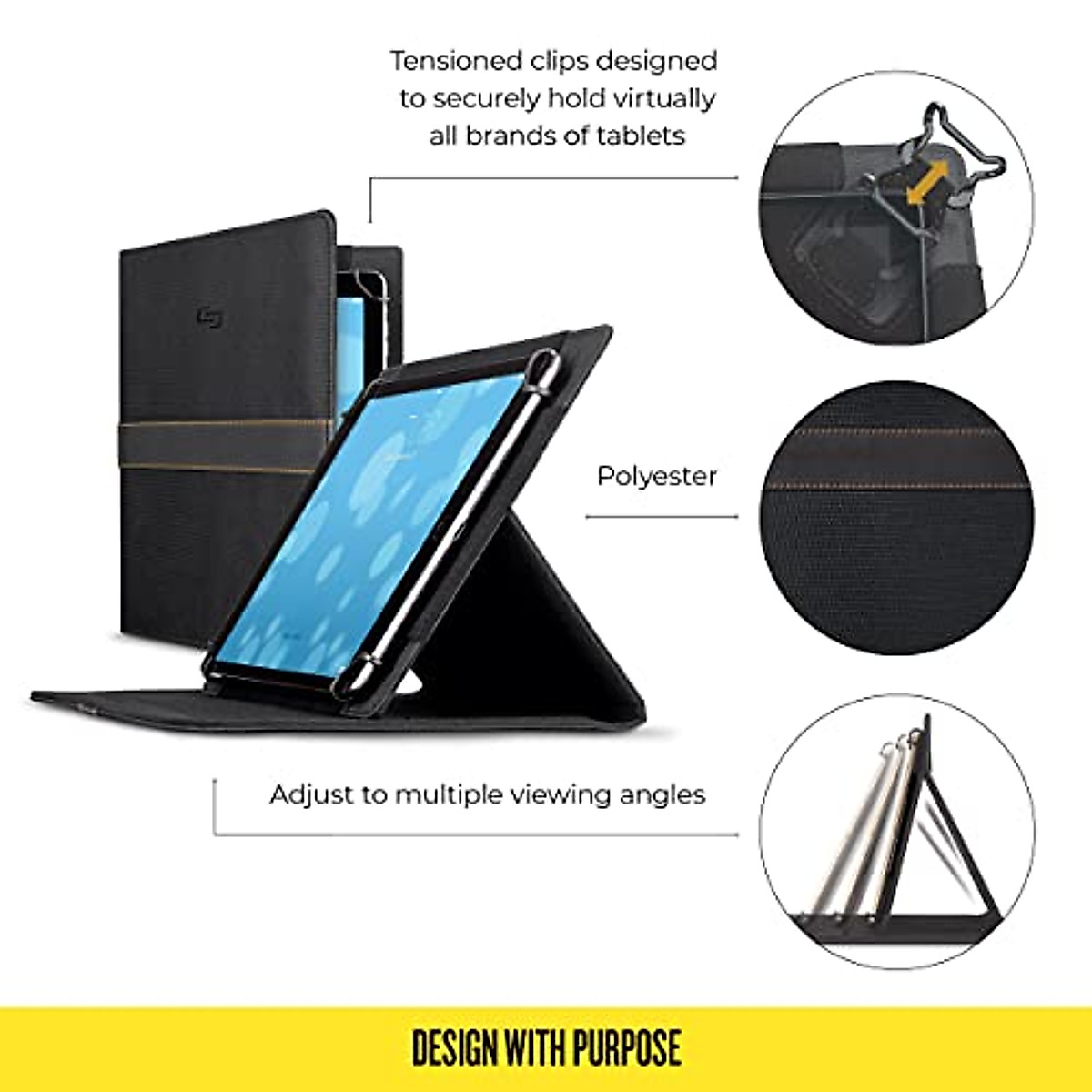 Solo New York Metro Universal Fit Tablet/eReader Booklet, 5.5" to 8.5", Black/Orange