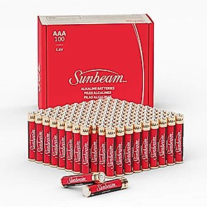 Sunbeam 16725 100 Pack AAA High-Performance Alkaline Batteries, Easy to Open Value Pack