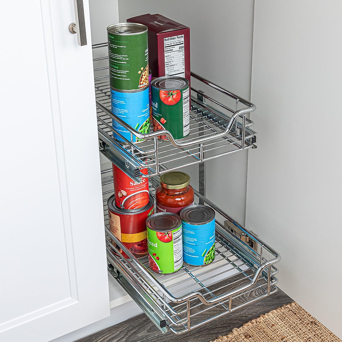 Household Essentials Glidez Slide Out Cabinet Organizer, 11.5” Wide, Durable Chrome-Plated Steel Frame, Dual Baskets and Smooth Glides, Heavy-Duty and Space-Optimizing, Simple Assembly and Installation, Chrome