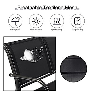 Koreyosh Outdoor Glider Bench 2-Person Rocking Loveseat Chair Patio Swing Rocker w/Powder Coated Frame and Textilene Mesh Seating for Porch Yard Graden, Black