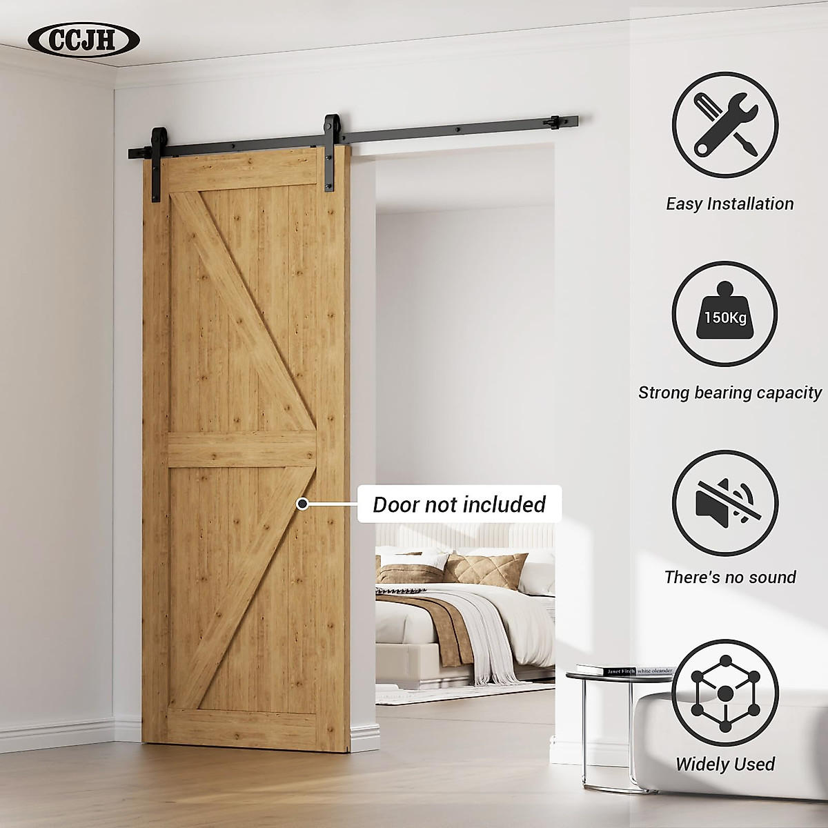 CCJH Barn Door Hardware Kit 4FT Sliding Track Heavy Duty for Single Max 24'' Wide Door Panel