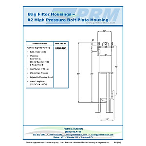 PRM 304 Stainless Steel Bag Filter Housing, #2 Size, 2 Inch Flange Inlet/Outlet, 150 PSI Max. Pressure, Bolt Plate Top