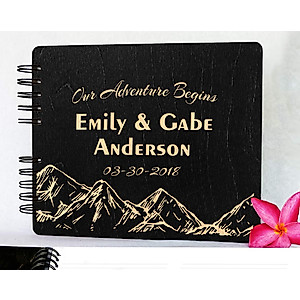 Wooden Guest Book Our Adventure Begins GuestBook Wedding Sign in Rustic Bride Groom Registry Album Customize Engraved (8.5"x7")