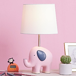 Maxax Table Lamp, Pink Elephant Bedside Nightstand Lamp with White Shade for Bedroom, Kindergarten, Preschool, 16.5 Inch