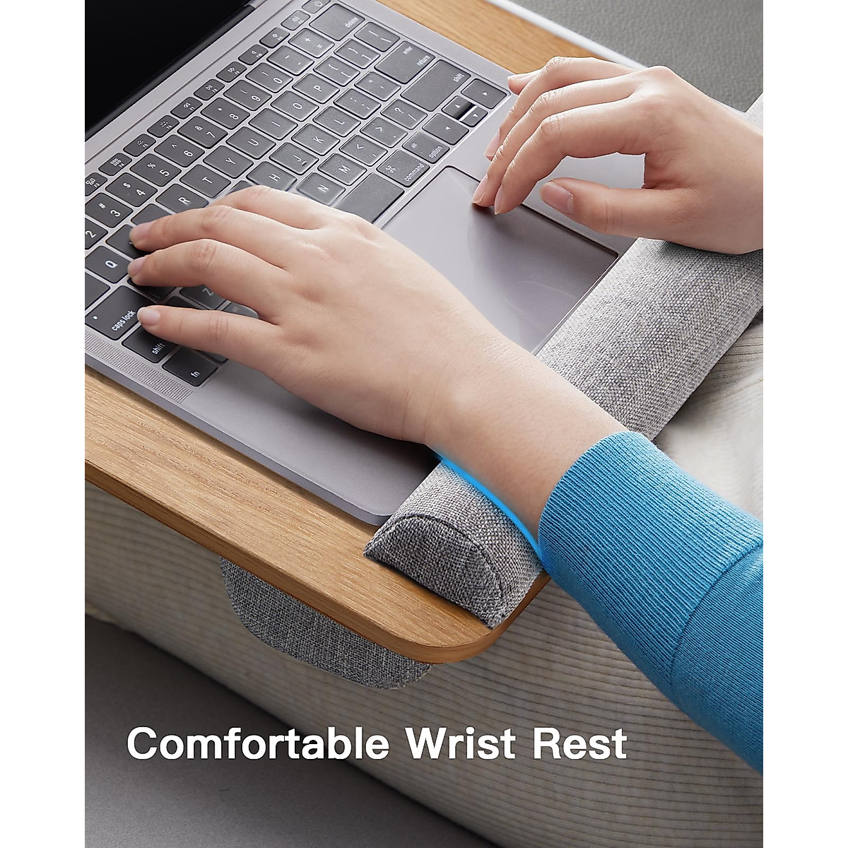 HUANUO Lap Desk - Fits up to 17 inches Laptop Desk, Built in Mouse Pad & Wrist Pad for Notebook, Laptop, Tablet, Laptop Stand with Tablet, Pen & Phone Holder (Wood Grain)