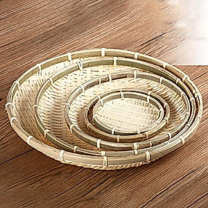 Natural Handmade Weaving Bamboo Sieve Bamboo Raft Round Dustpan DIY Decorative Fruit Bread Basket Kitchen Storage
