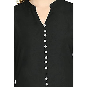 Lagi Women A-Line Solid Front Slit Poly Silk kurta Kurti. (Black, S)