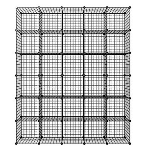 KOUSI 14"x14" Wire Cube Storage, Metal Grid Organizer, 30-Cube Modular Shelving Unit, Stackable Bookcase, Ideal for Living Room, Bedroom, Office