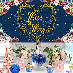 Miss to Mrs Banner Backdrop Navy Blue Flower Glitter Wedding Bridal Shower Background Bride to Be Party Banner Engagement Bachelorette Backdrops Photography Decorations Photo Booth Props 71 x 44 Inch