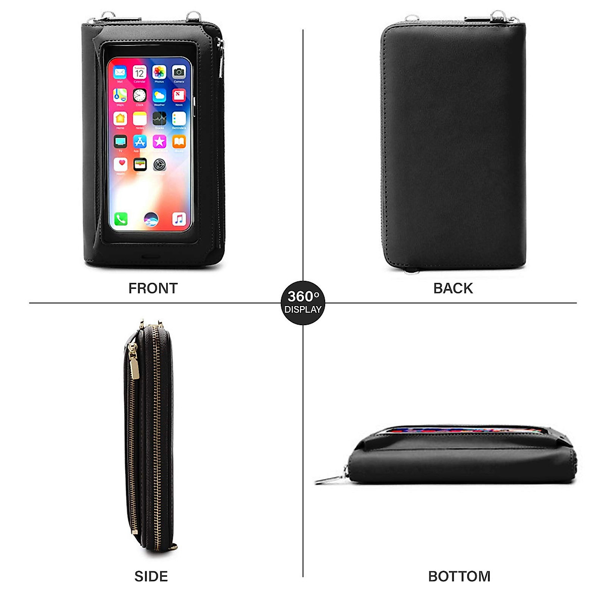 Women Touch Screen Purse Small Crossbody Phone Bag RFID Protection Wristlet Cell Phone Wallet (S-Black)