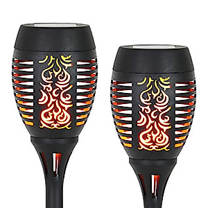 Exhart Garden Solar Lights, Set of 2 Flickering Flame Garden Stake Torches, LED Fire, Outdoor Garden and Yard Decoration, 4 x 21 Inch