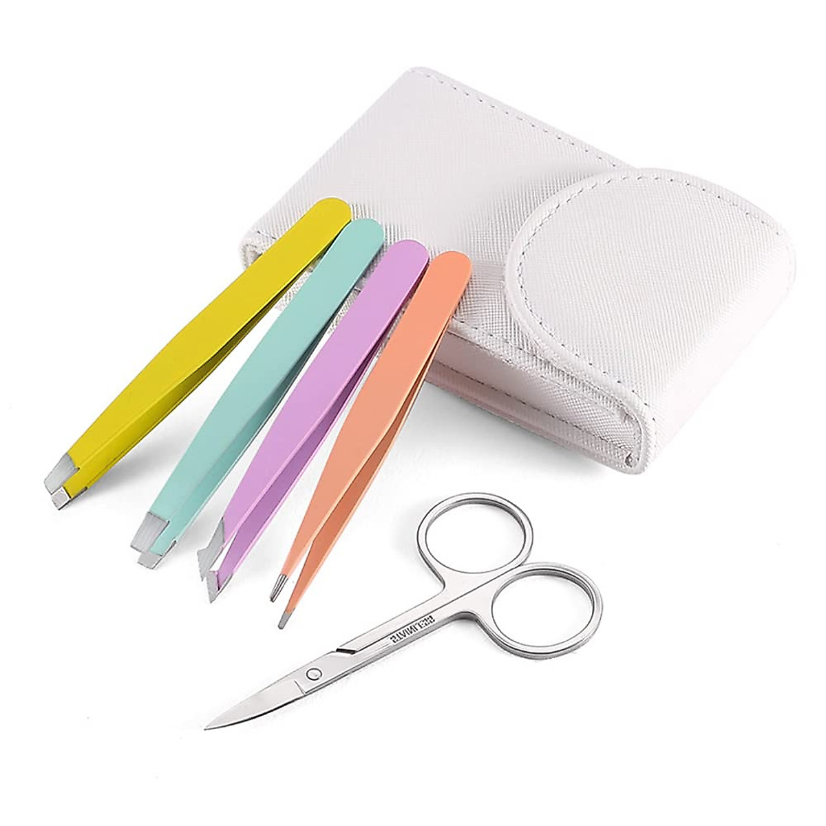 Curved Eyelash Scissors Small Mini Eyebrow Scissors for Women Eyebrow Grooming Kit Tweezers Set Stainless Steel Facial Hair Eyebrow Remover Tools for Women Girls (Set of 5pcs)