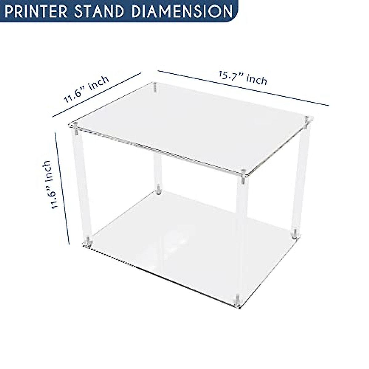 CRYSFLOA Acrylic Printer Stand 2 Tier Storage Shelves Desktop Stand for Printer Home Office Desk Organizer Printer Shelf Book Storage Desktop Shelf for Work Kitchen Storage Shelves 15.7'' x 11.6''