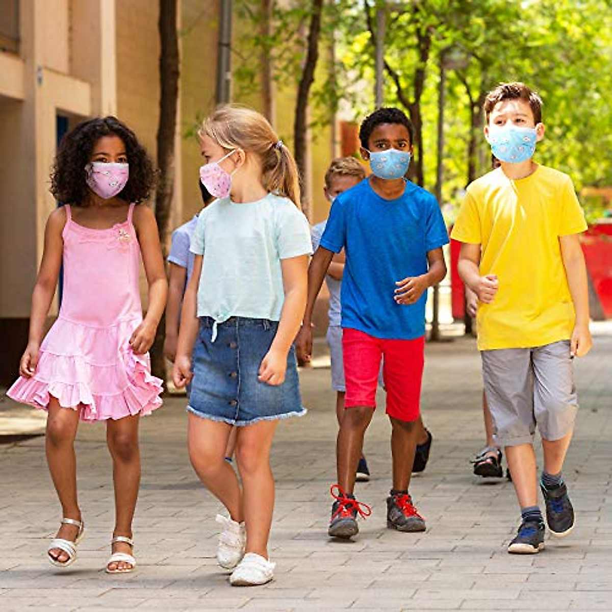 Hannah Linen Kids Disposable Face Masks - 50 Pieces Pack - 3 PLY, Breathable & Comfortable - For Daily Use - Indoor & Outdoor (50, Blue Design)