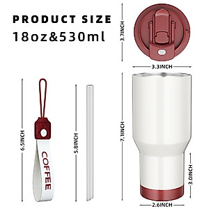 MURRICON 18 oz Stainless Steel Travel Coffee Mug,Vacuum Insulated Coffee Tumbler,Portable Coffee Cups with Lid and Straw,Red