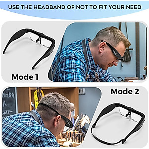 Dilzekui Magnifying Glass with Light 1.5X to 5.0X, Rechargeable Magnifying Glasses Head Magnifier, Lighted Magnifying Glass with Carry Case, 4 Lenses, Magnifying Headset for Close Work Crafts Jewelry
