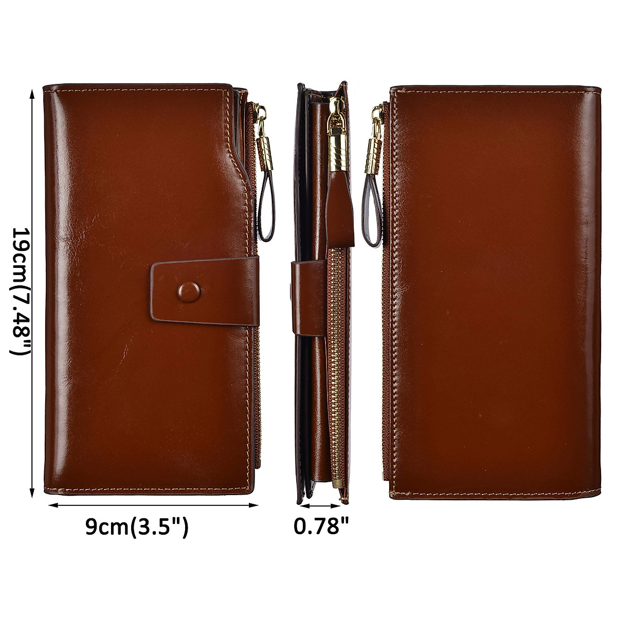 woogwin Women's RFID Large Capacity Luxury Genuine Leather Clutch Wallet Ladies Purse (Wax Coffee)