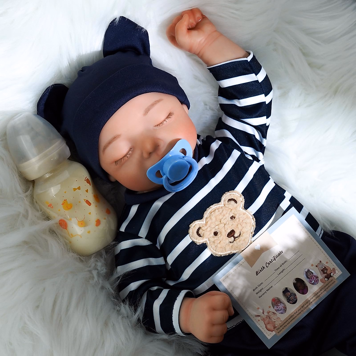 JIZHI Lifelike Reborn Baby Dolls - 18-Inch Realistic-Newborn Baby Dolls Boy Soft Body Real Life Baby Dolls with Blue Pajamas Feeding Kit for Kids Age 3+ & Collection