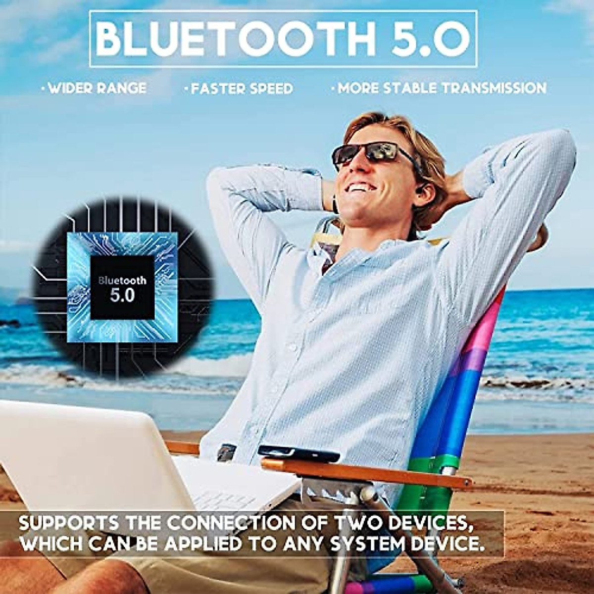 ESSONIO Bone Conduction Headphones Open Ear Headphones with Microphone IPX5 Waterproof Wireless Bluetooth Headset for Cell Phones