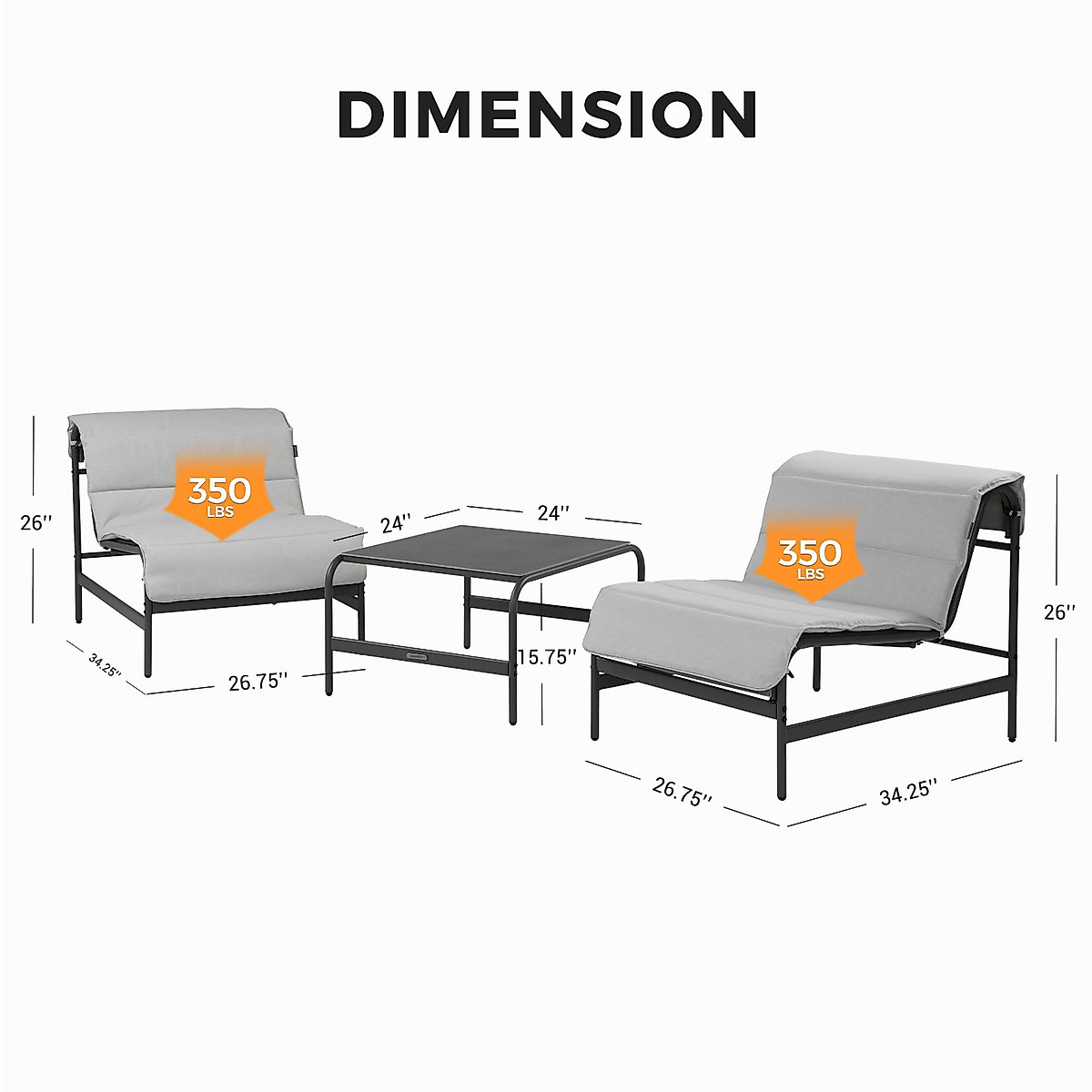 Grand patio 3-Piece Oversized Luxury Outdoor Furniture Set,Wide and Deep Lounge Chairs with Olefin Cushions and a Large Stone-Top Side Table,Perfect for Balcony, Backyard,Porch,Garden,Poolside-Grey