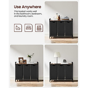 VASAGLE Laundry Hamper, Laundry Basket, 3 × 38L Laundry Sorter with 3 Bags, 1 Storage Shelf, Rustic Brown and Black UBLH301B01