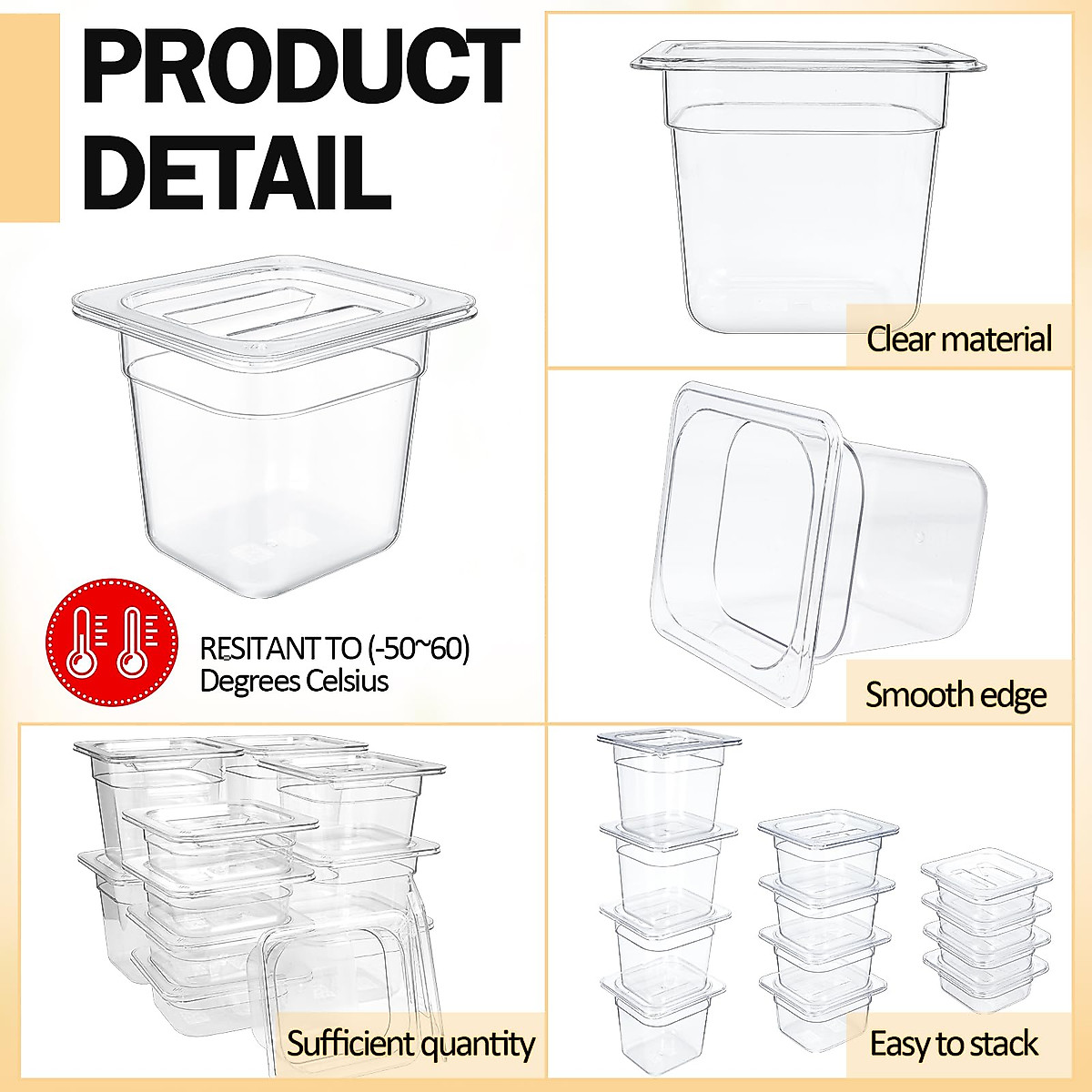 Tioncy 12 Pcs Clear Food Pans with Lids Salad Bar Containers Plastic Pan Salad Bar Containers Commercial Food Storage Transparent Hotel Pans for Vegetables Fruits Beans Corns 2.5'' 4'' 6'' Deep