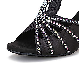 YYTing Half Rhinestones Ballroom Dance Shoes Women Latin Salsa Practice Wedding Indoor Crystals Footwear 2.5in Heels YT05(7,Black)