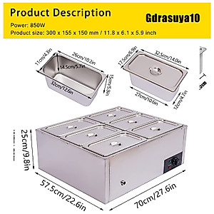 850W Electric Commercial Food Warmer Steam Warmer for Parties Buffets with 6 Pot Stainless Steel Steam Table, Buffet Server for Catering and Restaurant …