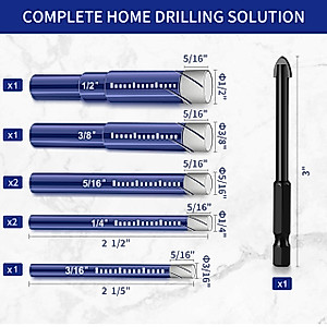 Ouraqto 8 Pcs Diamond Drill Bit Set Hole Drill Bits for Ceramic,Glass,Porcelain,Marble,Granite & More Hard Materials,Versatile Tools Tile Drill Bits for Efficient,Precise Drilling,Blue
