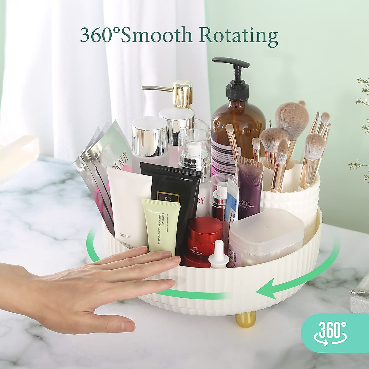 DOCMON Skin Care Organizer, 360 Rotating Makeup Perfume Organizer, Large Capacity Lazy Susan Turntable Organizer for Cabinet, Pantry, Table, Fridge, Bathroom Dresser (White)