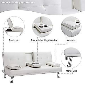Walsunny Modern Faux Leather Sofa, Folding Reclining Sofa, Double arms, Living Room Bedroom Sofa Chair (White)
