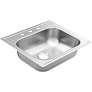 Moen GS201963BQ 2000 Series 25-inch 20 Gauge Drop-in Single Bowl Stainless Steel Kitchen Sink, 3 Hole, Featuring QuickMount