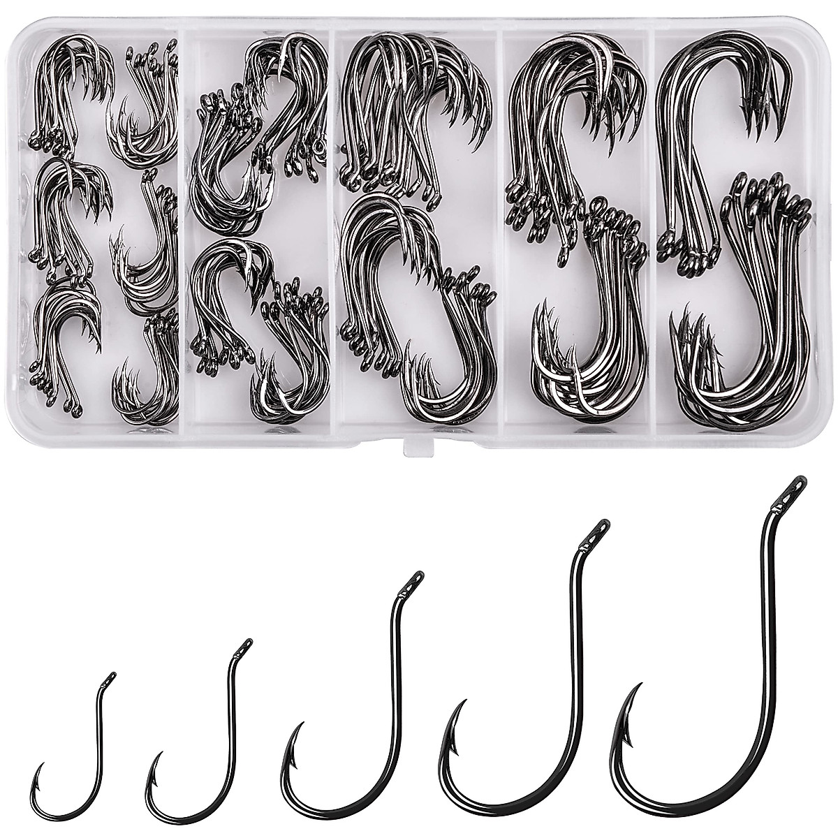 Octopus Beak Fishing Hooks, 200PCS Sport Offset High Carbon Steel Turned Up Fish Hooks for Saltwater Freshwater